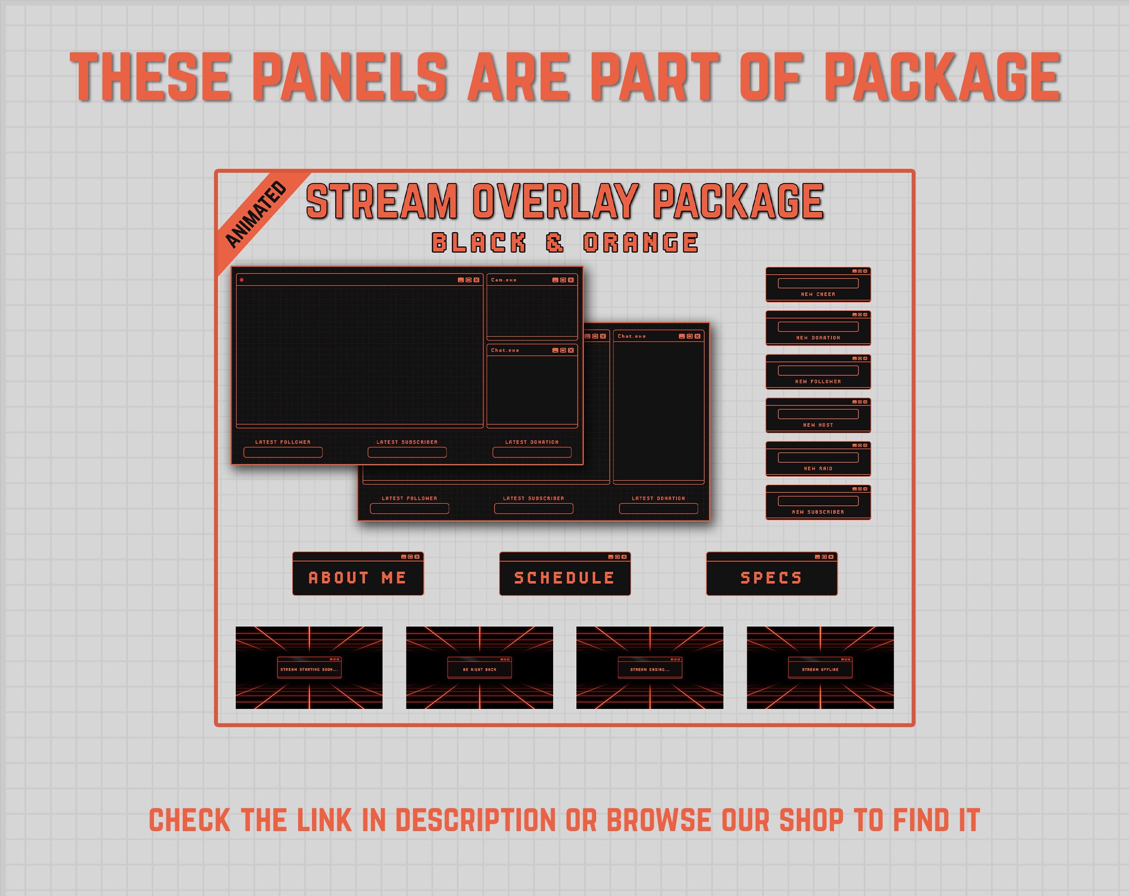 Twitch Panels - Orange & Black Retro Computer Window Panels for ...