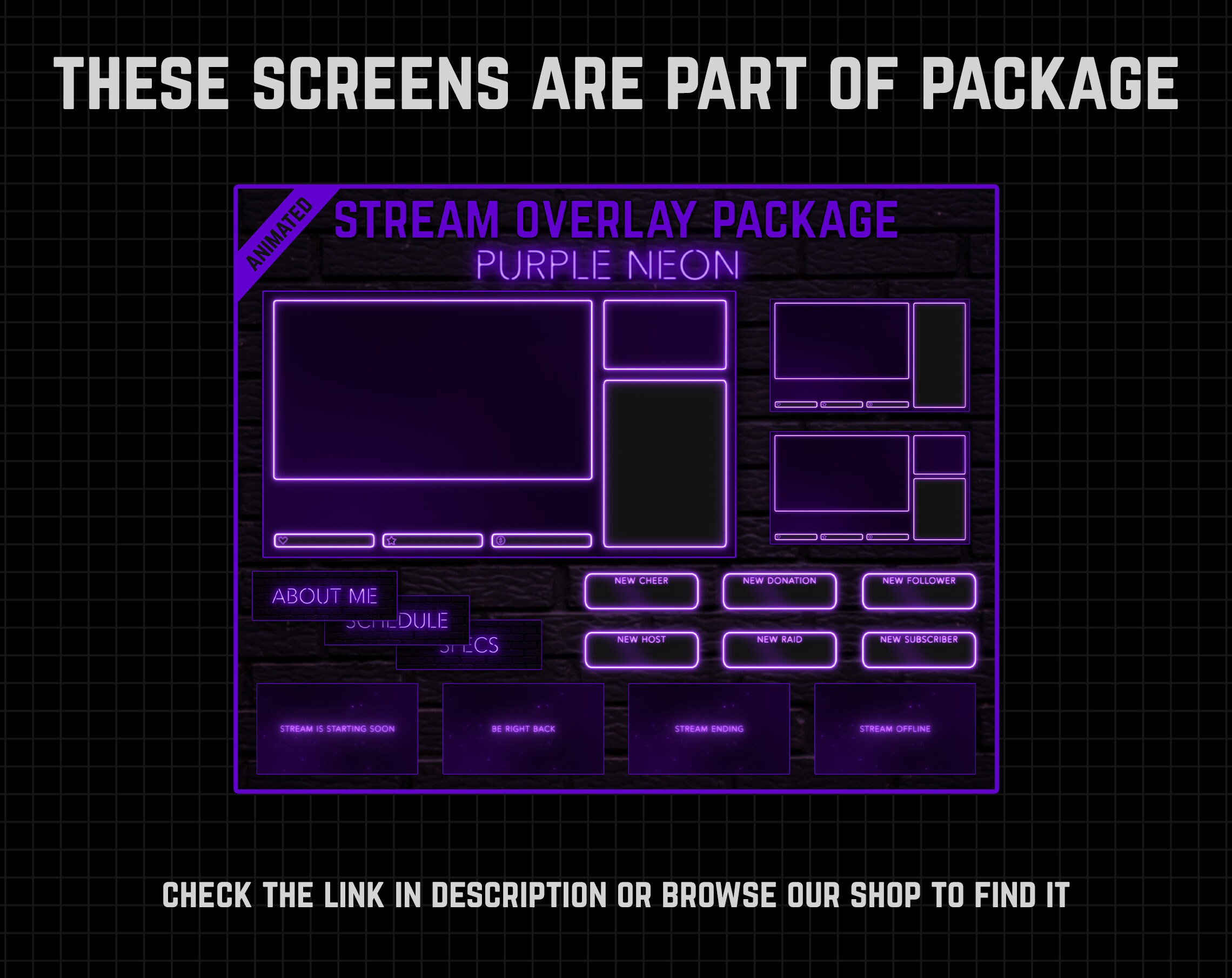Animated Neon Intermission Screens for Twitch Streaming - PURPLE NEON ...