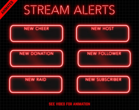 Red Animated Alerts for Twitch Streaming RED NEON Twitch | Etsy