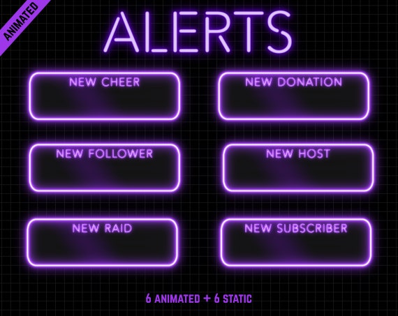 Animated Alerts for Twitch Streaming PURPLE NEON Twitch - Etsy