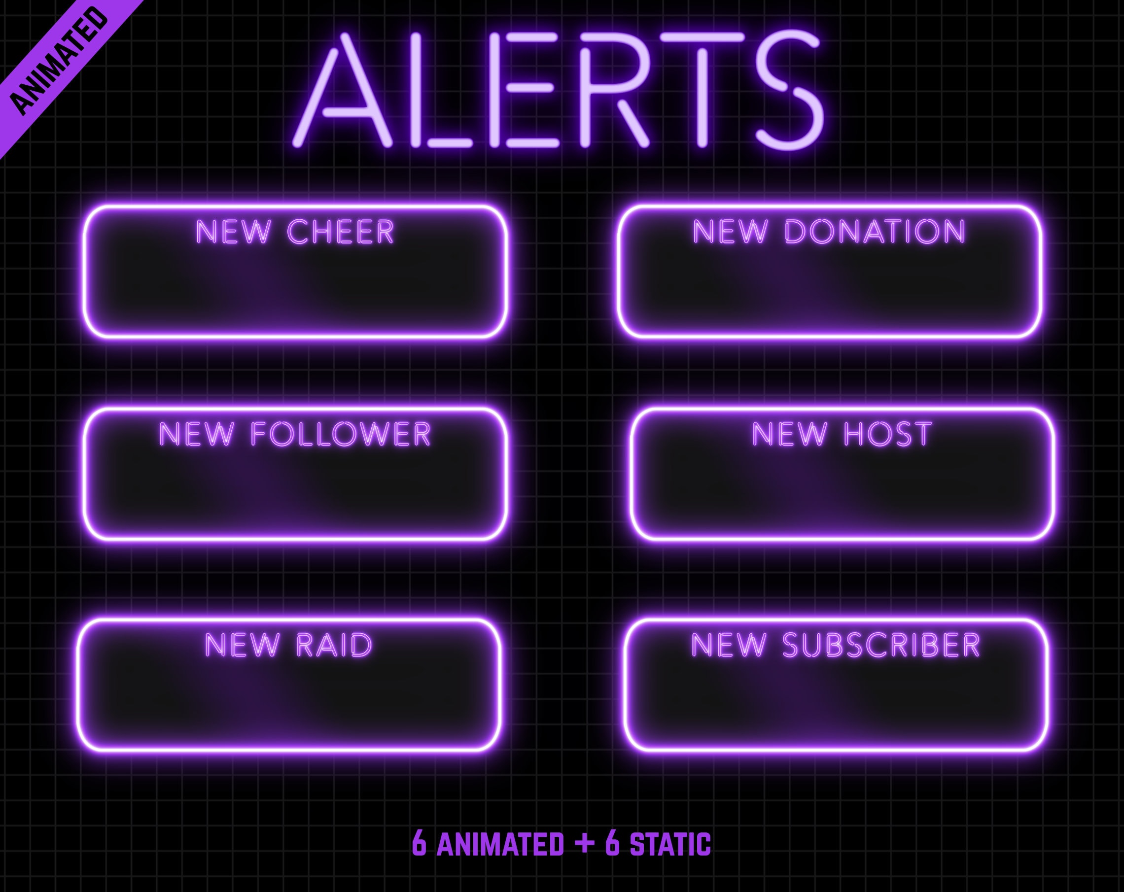 Animated Alerts for Twitch Streaming PURPLE NEON Twitch | Etsy