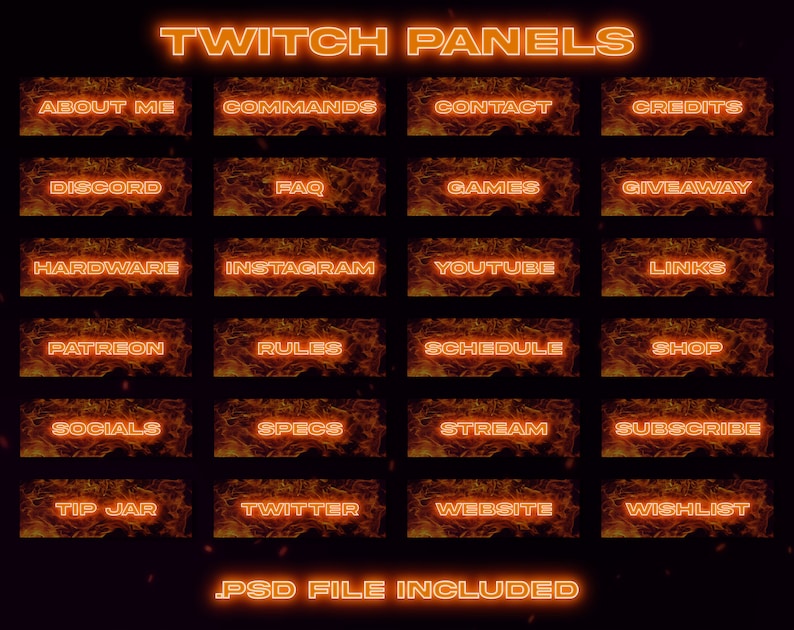 Electric Fire Twitch Overlay Package - Neon Twitch Theme With Fire ...
