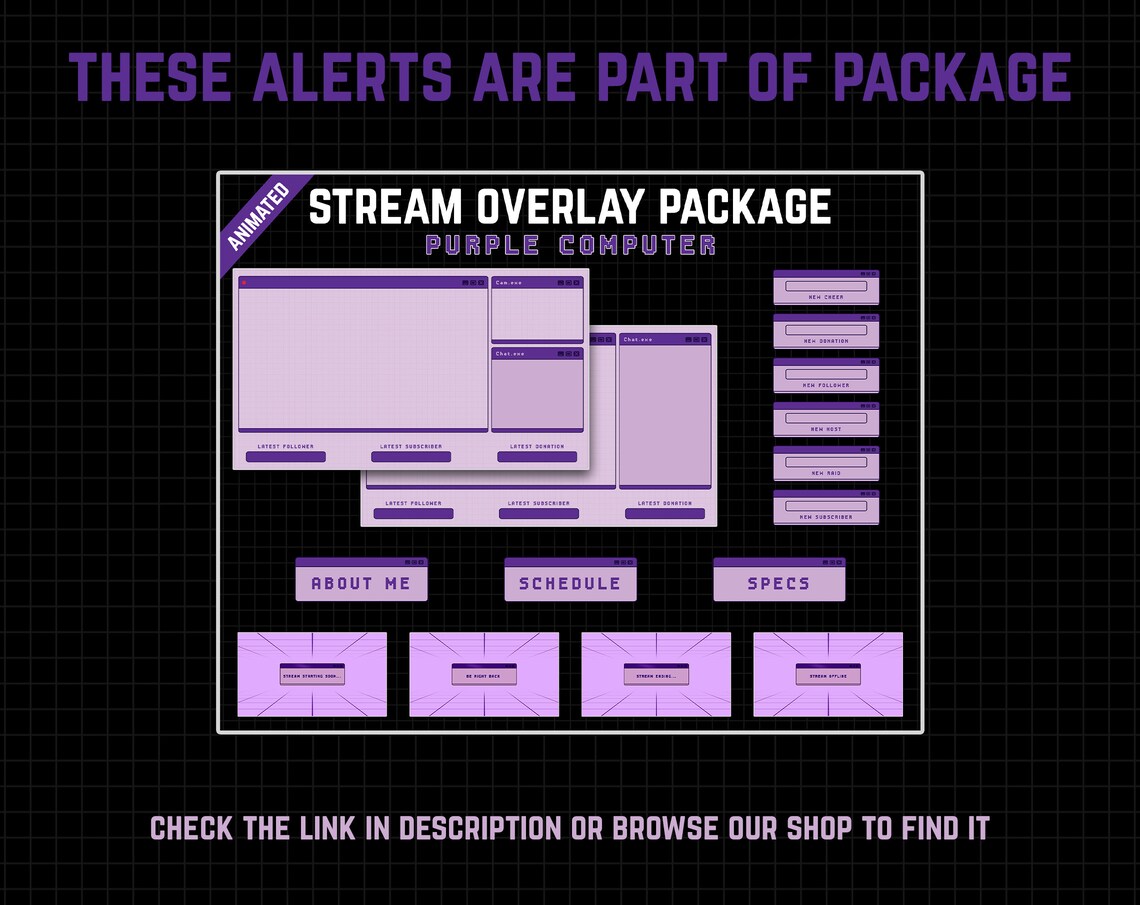 Animated Alerts for Twitch Streaming - Purple Retro Computer Twitch ...