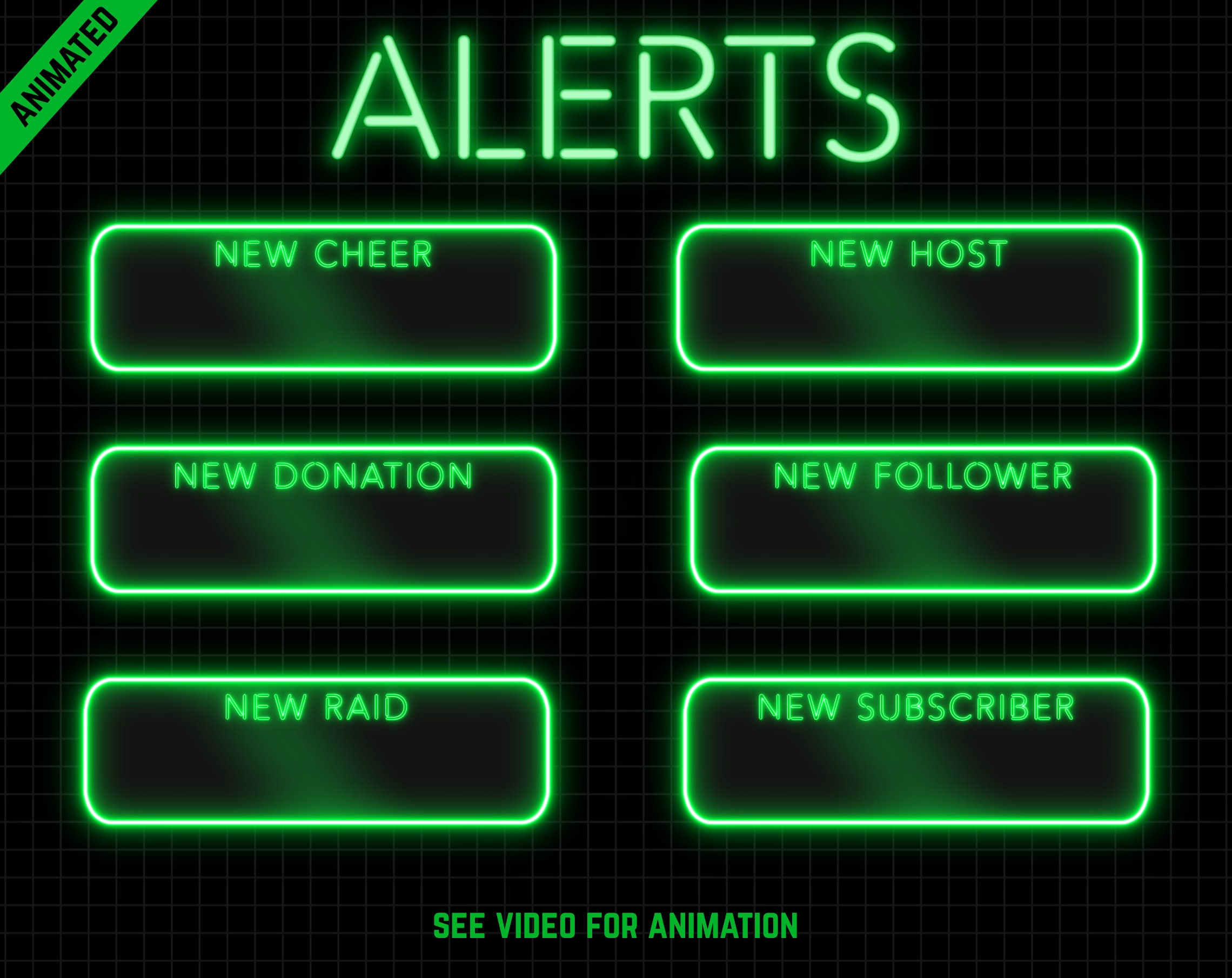 Green Animated Alerts for Twitch Streaming GREEN NEON Twitch - Etsy
