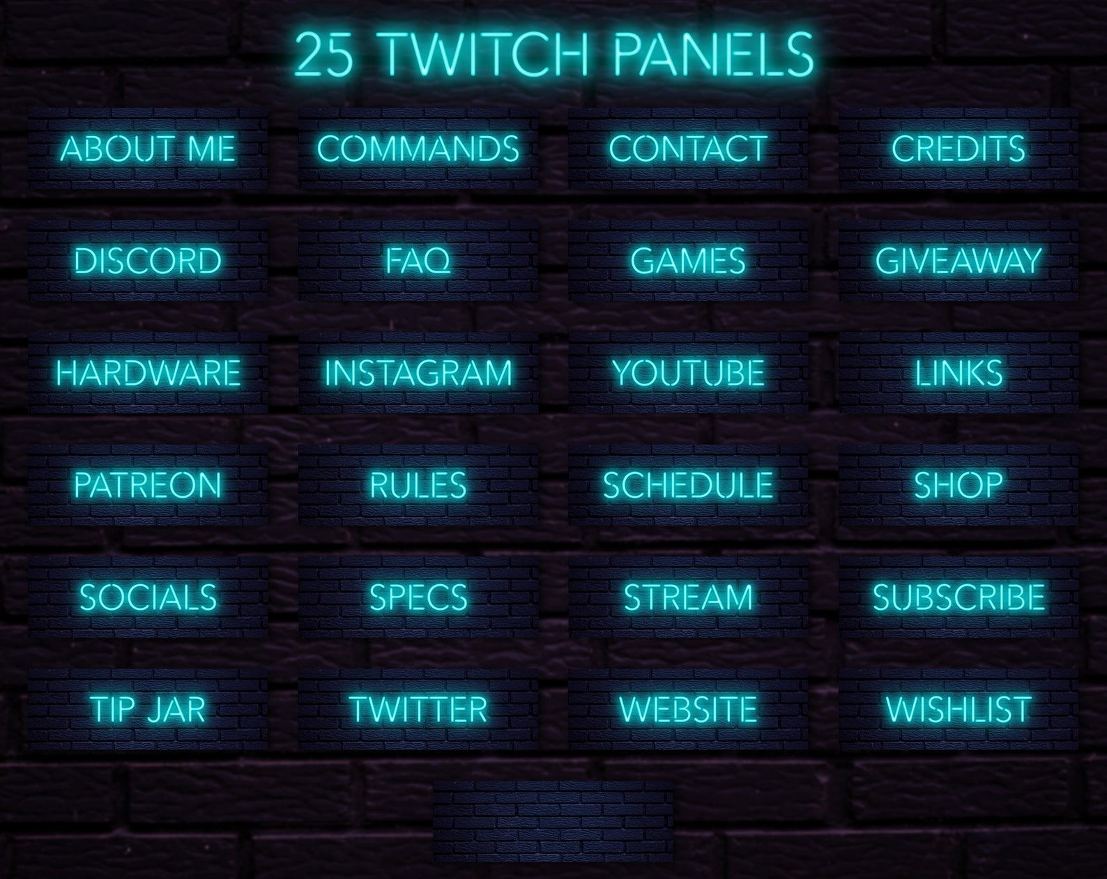 Cyan Neon Twitch Overlay Package Minimal Cyan Color Neon - Etsy