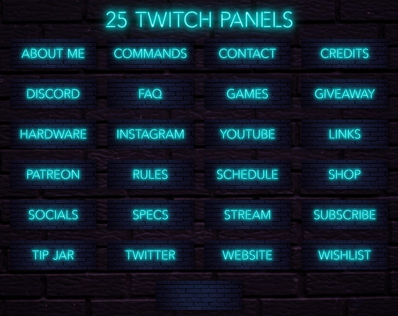 Cyan Neon Twitch Overlay Package Minimal Cyan Color Neon - Etsy