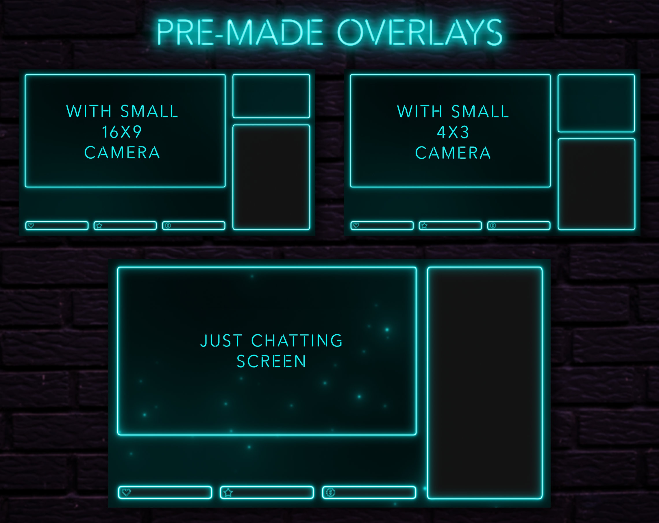 Cyan Neon Twitch Overlay Package Minimal Cyan Color Neon - Etsy