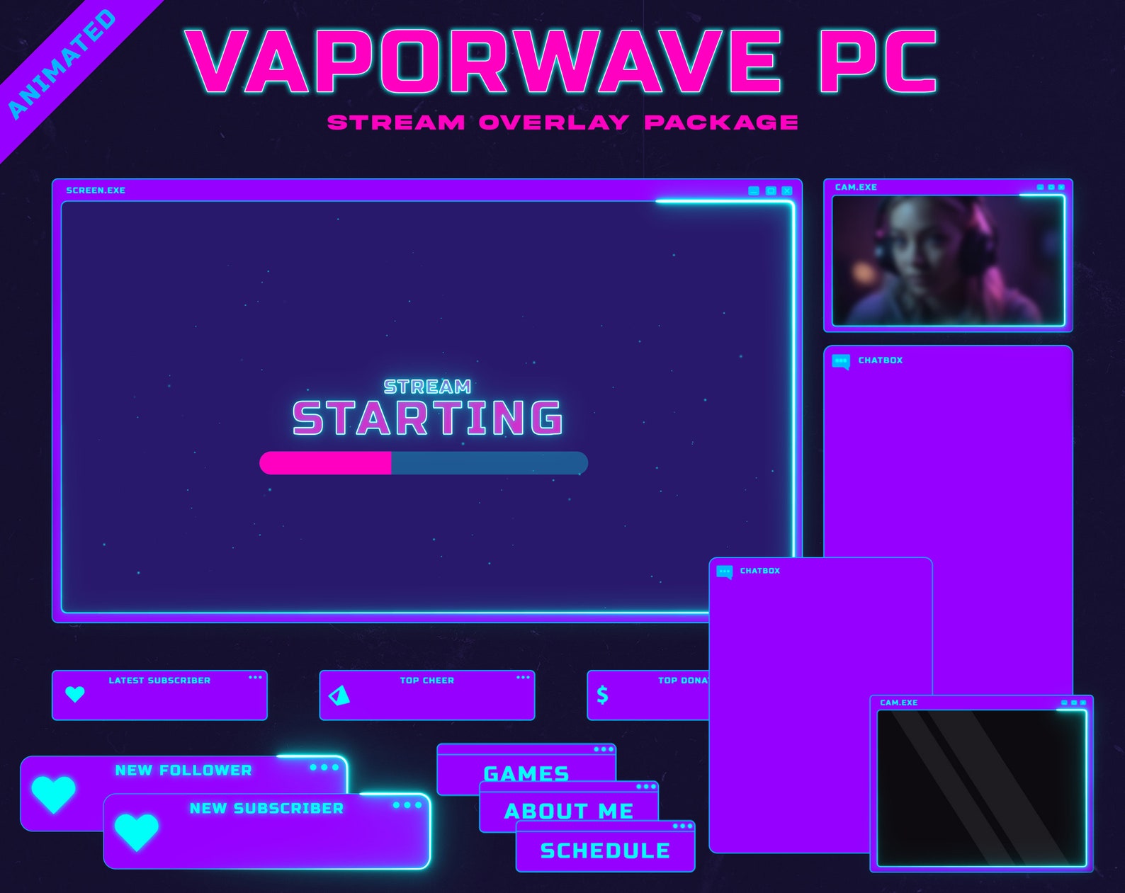 Vaporwave PC - Futuristic Twitch Overlay Package - Etsy