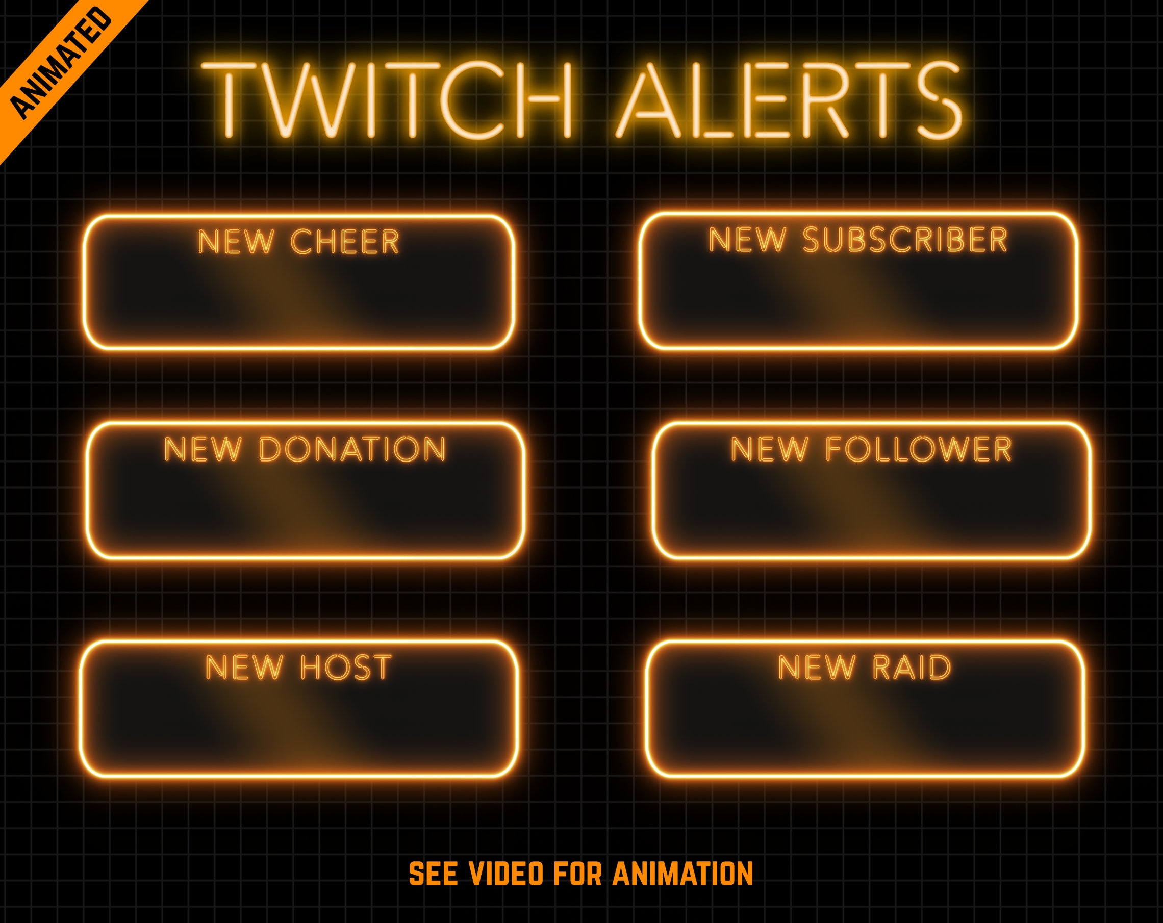 Gold Animated Alerts for Twitch Streaming - Orange Golden NEON Twitch ...