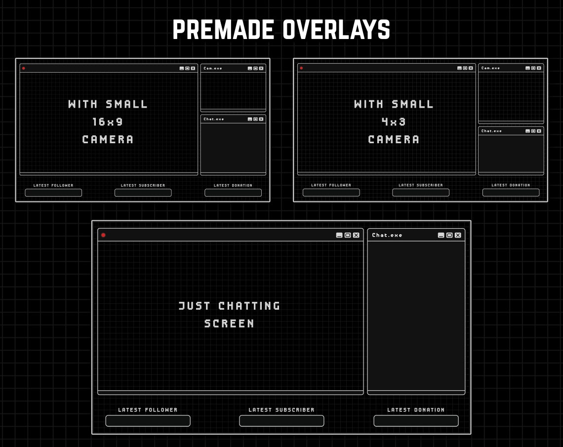 Animated Dark Twitch Overlay Package Minimal Retro 8-bit | Etsy