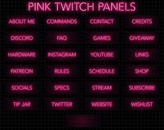 Twitch Panels PINK NEON Panels for Streaming - Etsy