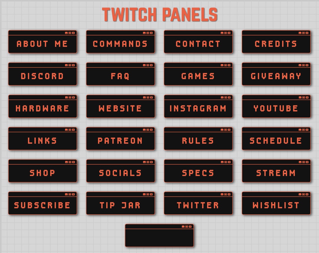 Twitch Panels - Orange & Black Retro Computer Window Panels for ...