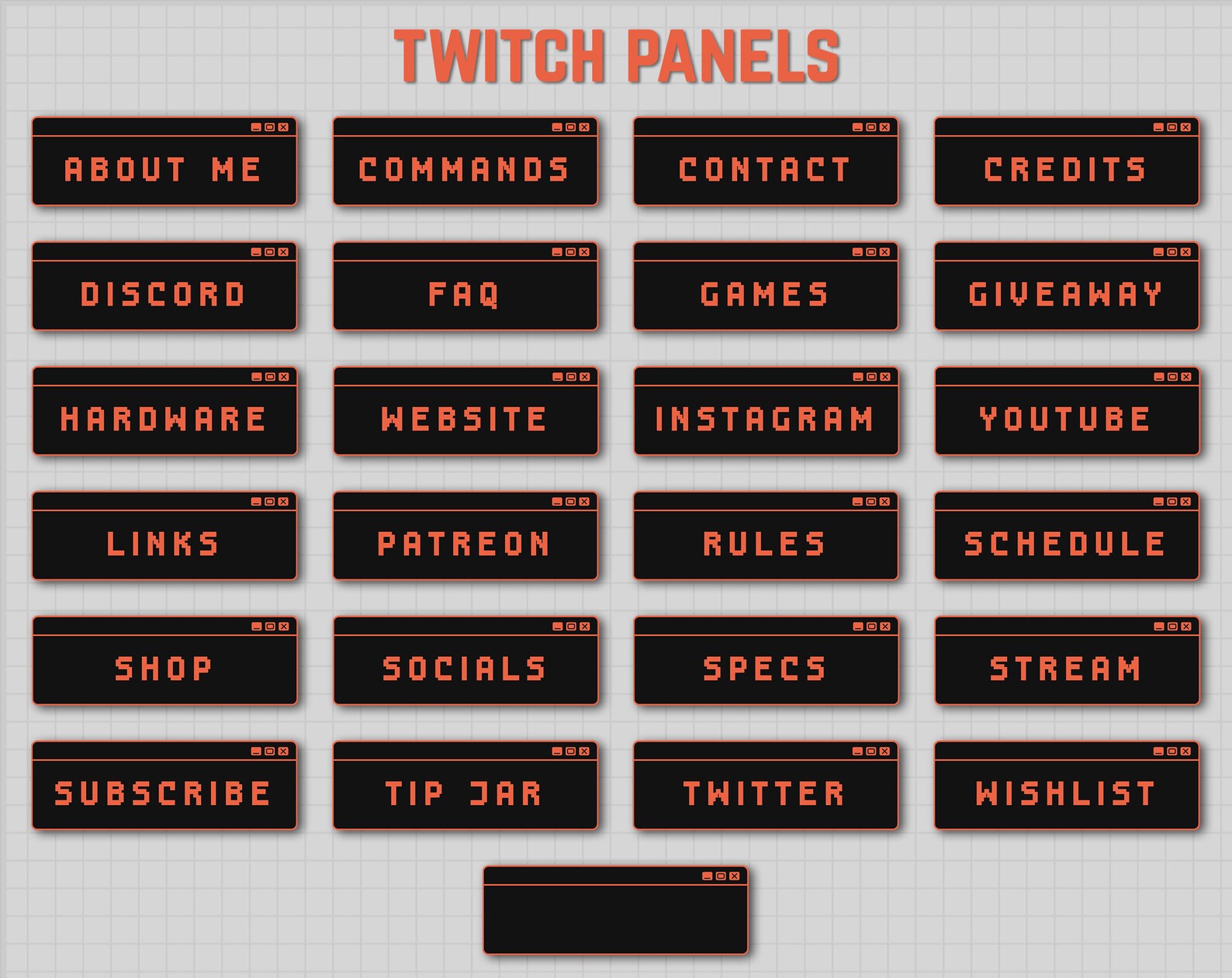Twitch Panels - Orange & Black Retro Computer Window Panels for ...