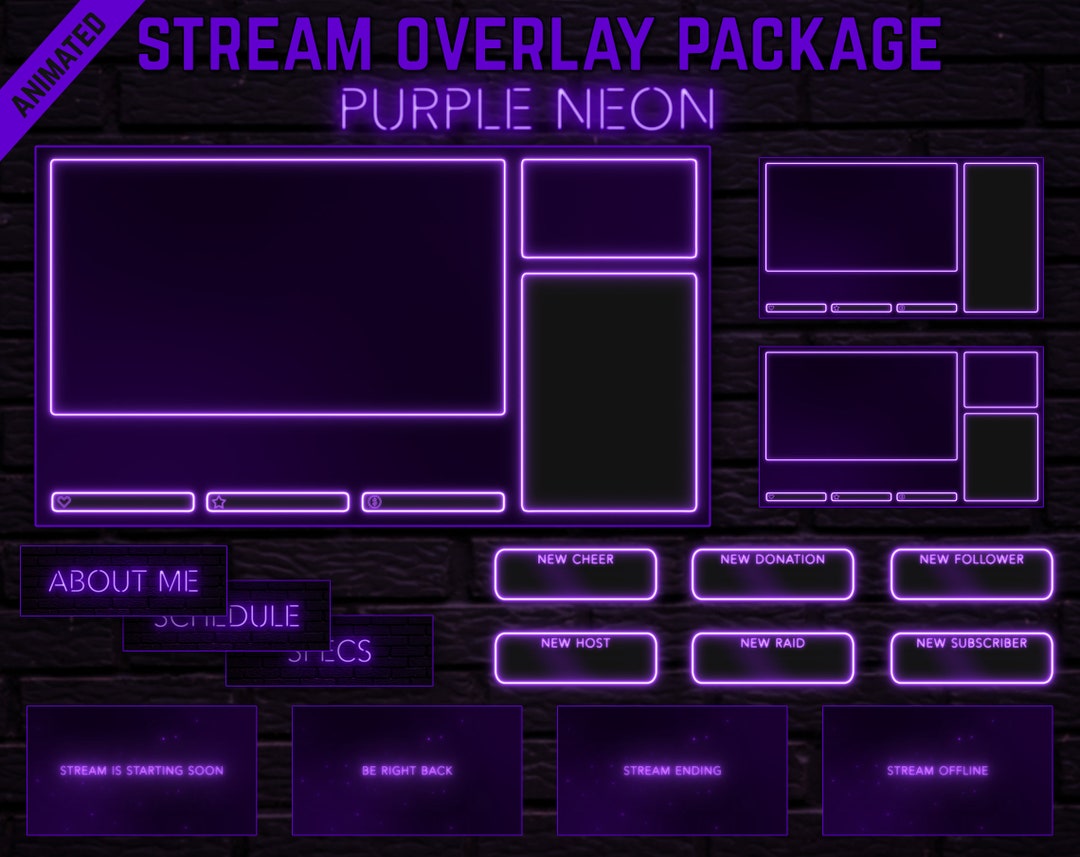 Purple Neon Animated Twitch Stream Overlay Package - Etsy