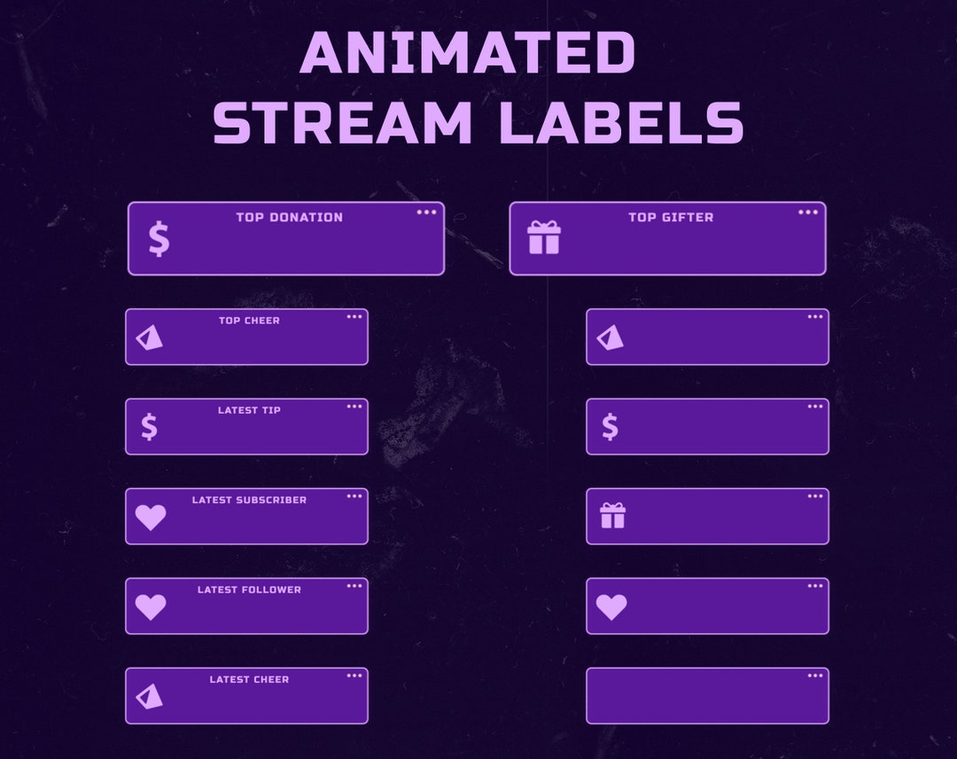 Animated Stream Labels Purple Computer Activity Label Overlays For