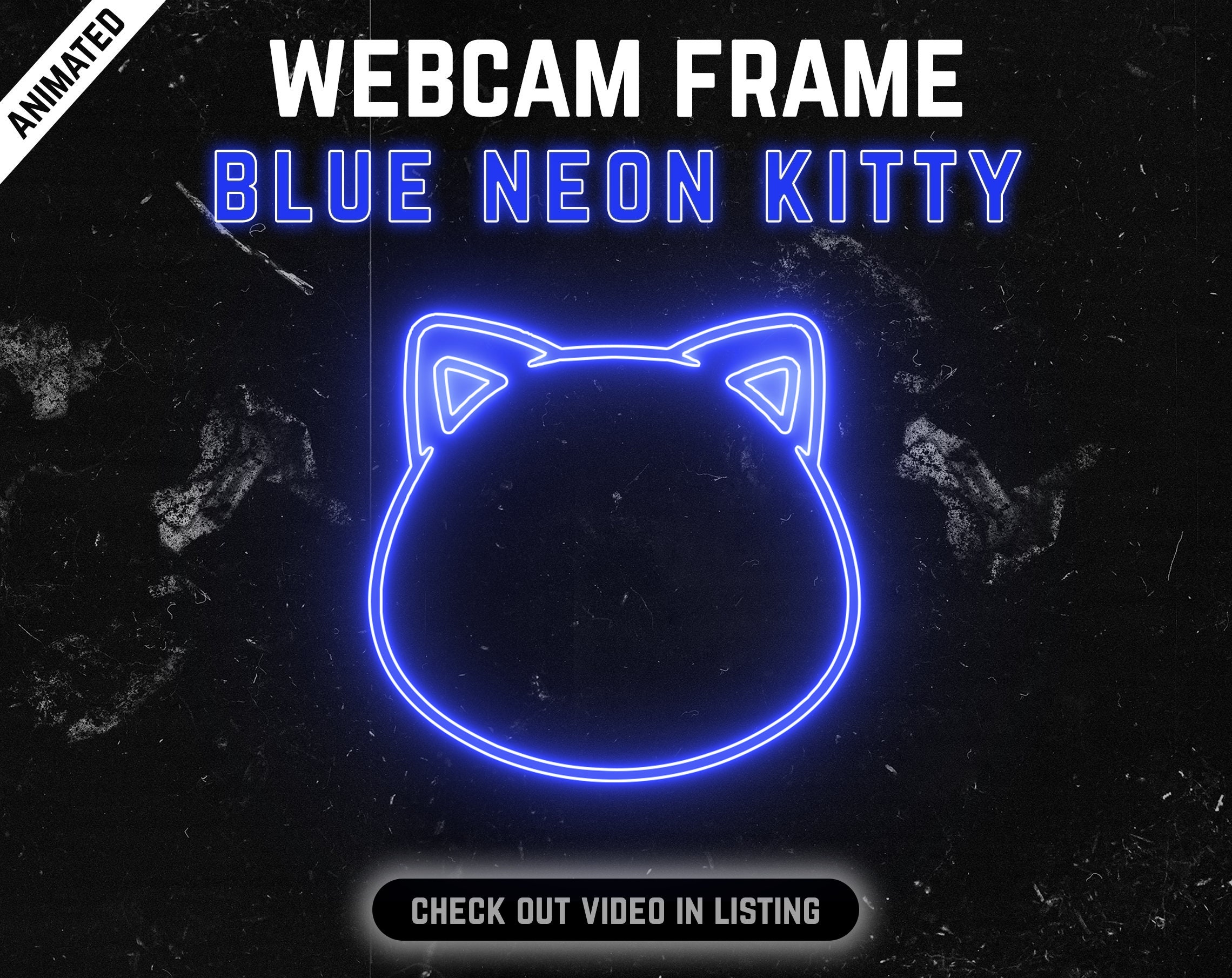 Animated Cat Shaped BLUE Camera Overlay - BLUE Kitty Neon Webcam Border ...