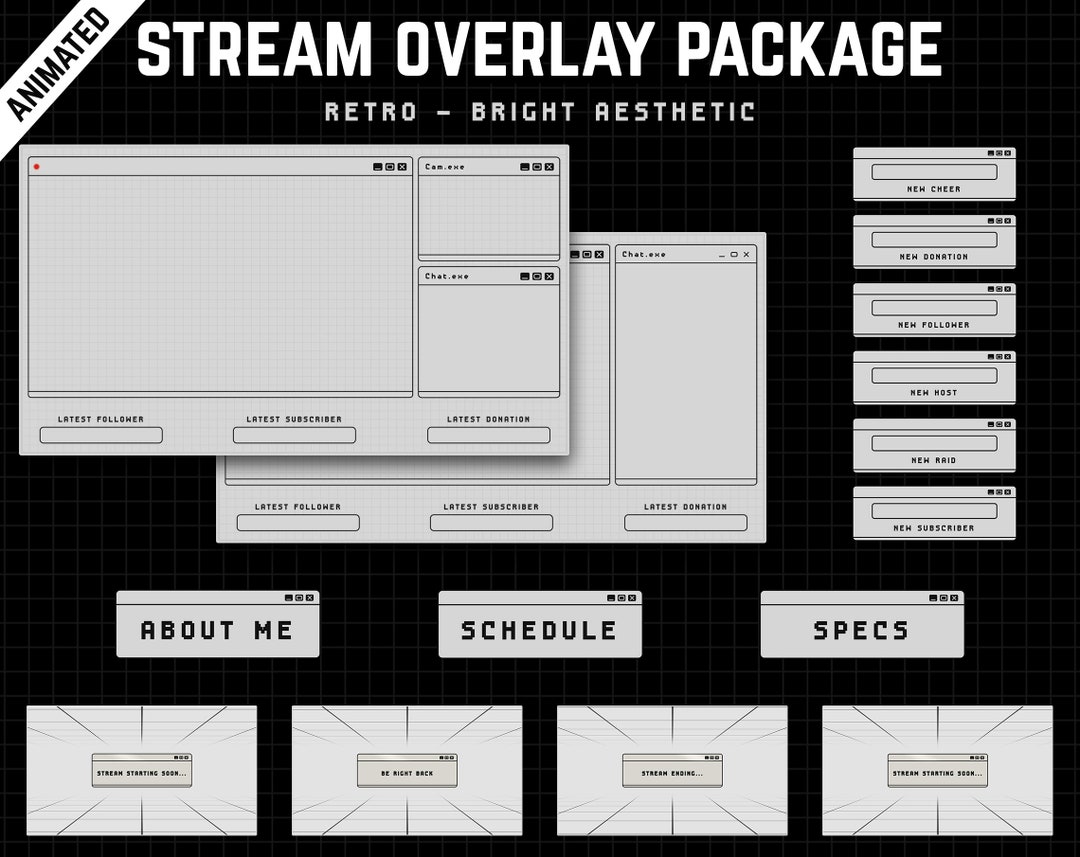 Animated 8-bit Twitch Overlay Package: Retro White Theme - Etsy