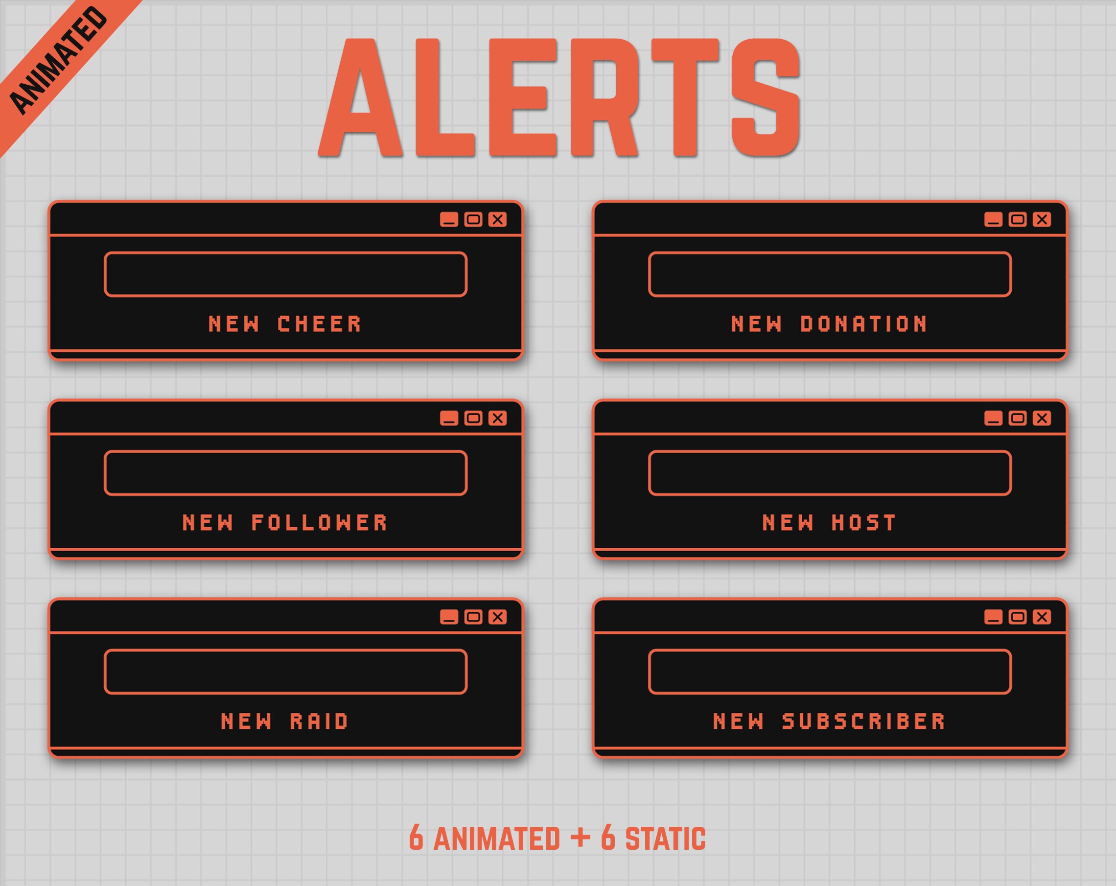 Animated Alerts for Twitch Streaming Orange & Black Retro Computer ...