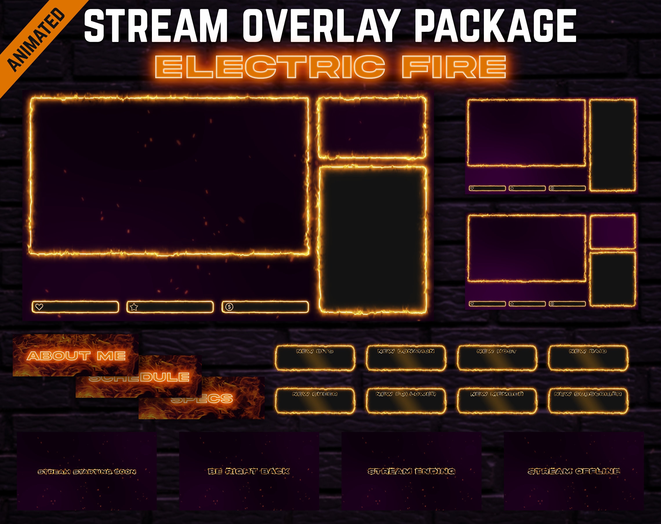 Electric Fire Twitch Overlay Package: Neon Stream Theme - Etsy