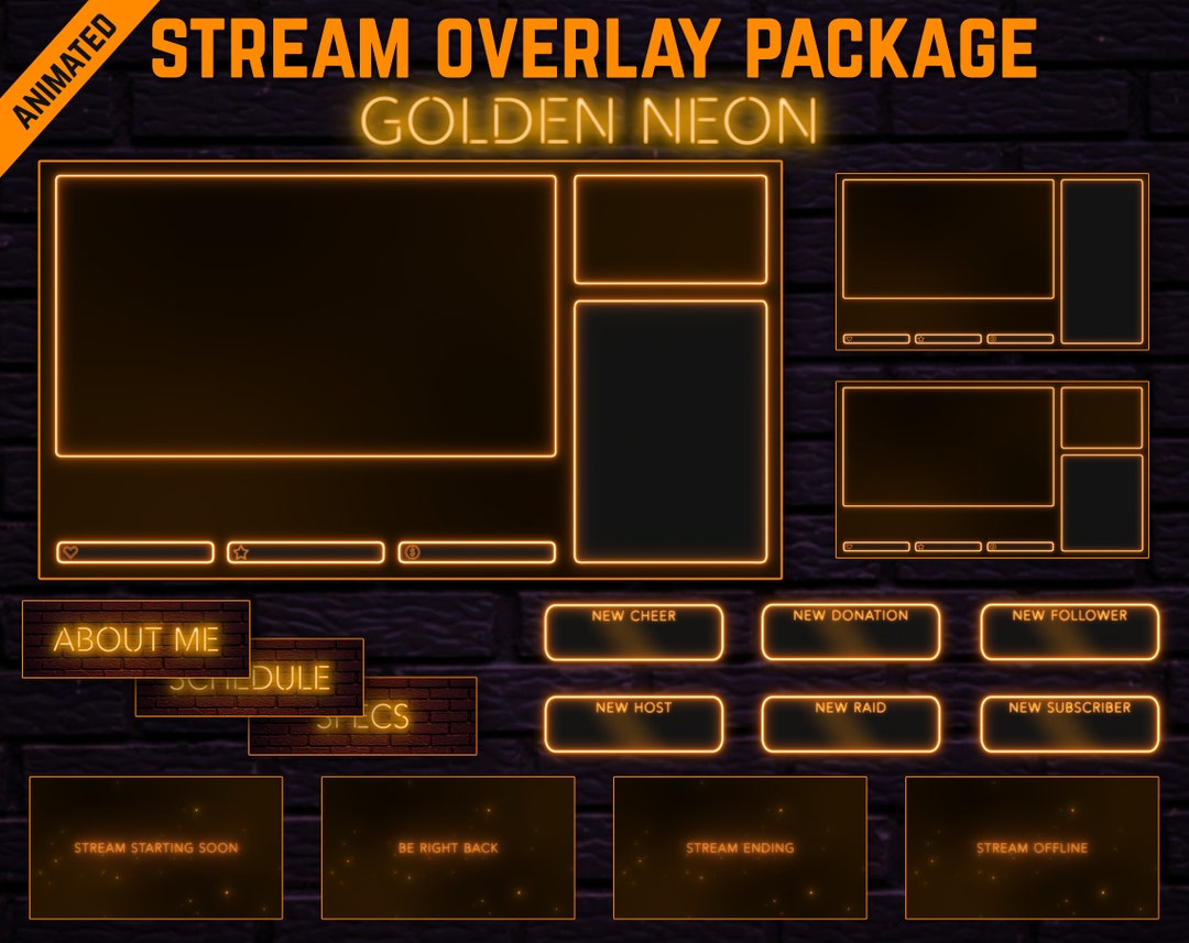 Gold Neon Twitch Overlay Package - Minimal Orange Golden Neon Twitch ...