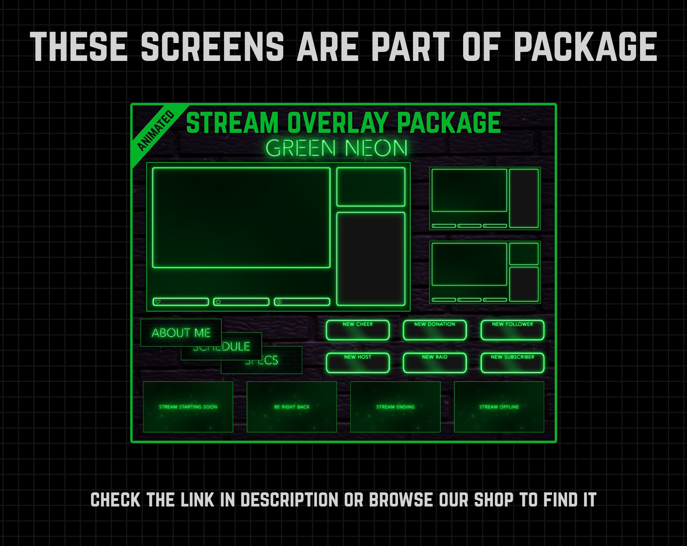 Green Neon Animated Twitch Screens: Streaming Intermission (digital ...