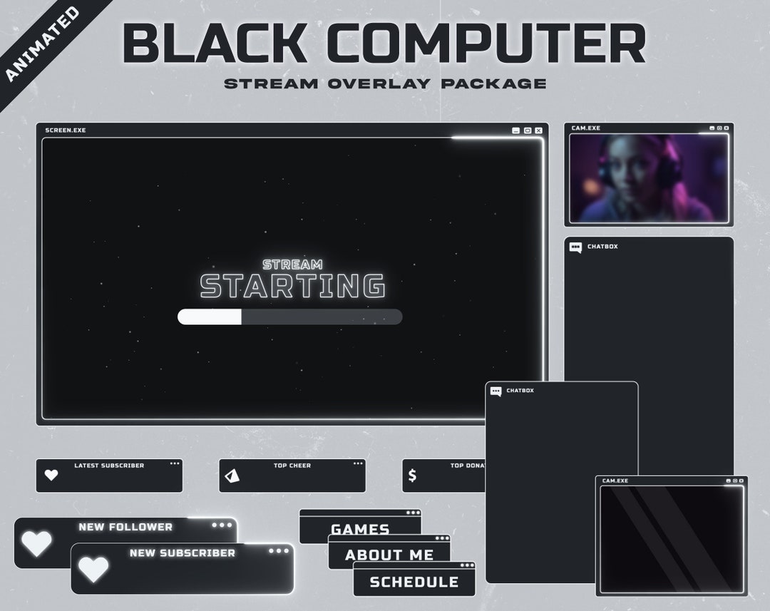 Black Computer - Black Twitch Overlay Package - Etsy