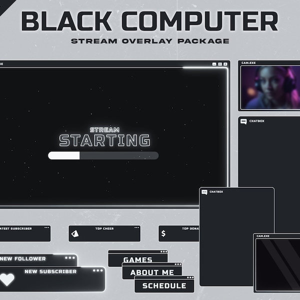 Black Computer Black Twitch Overlay Package - Etsy
