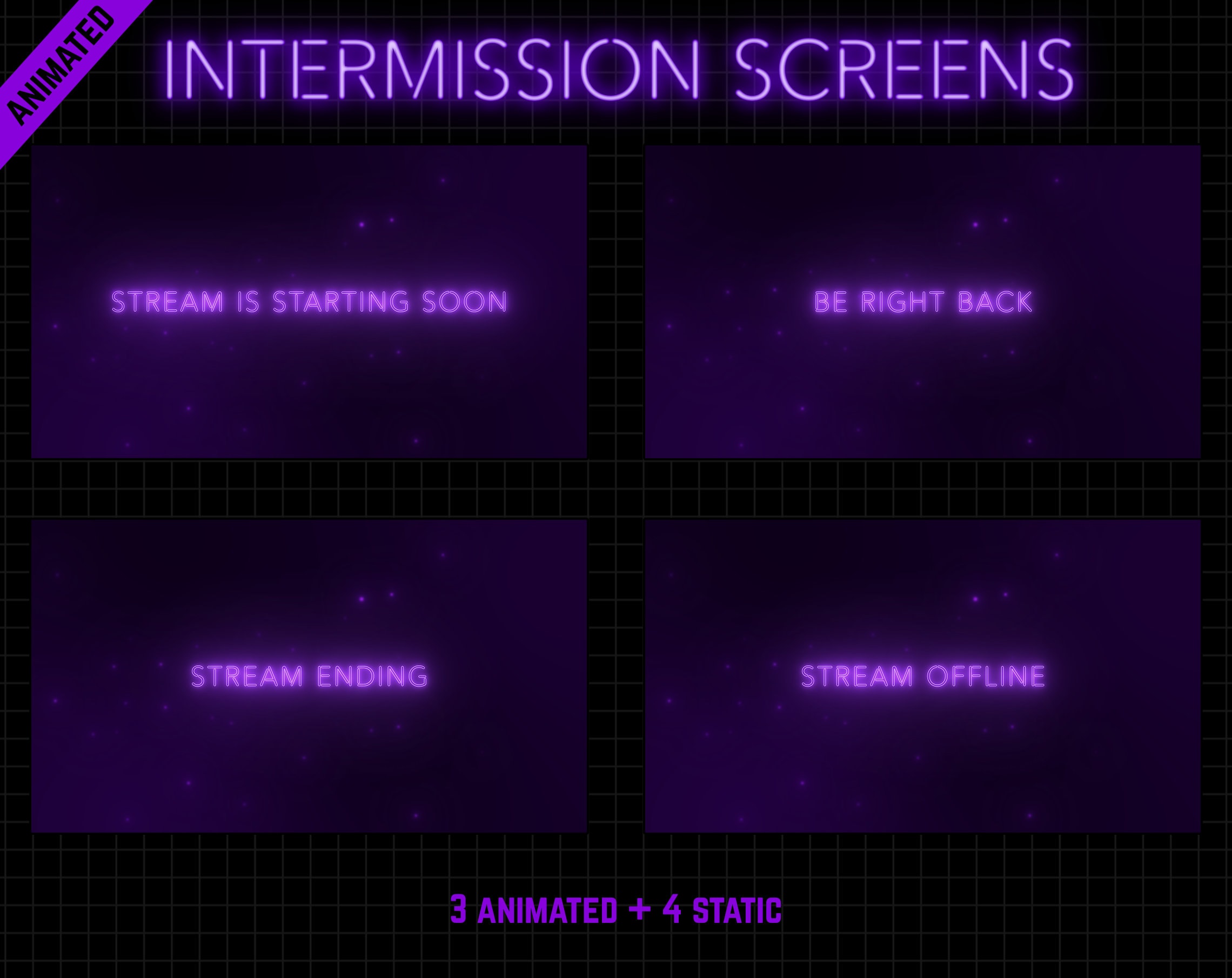 Animated Neon Intermission Screens for Twitch Streaming - PURPLE NEON ...