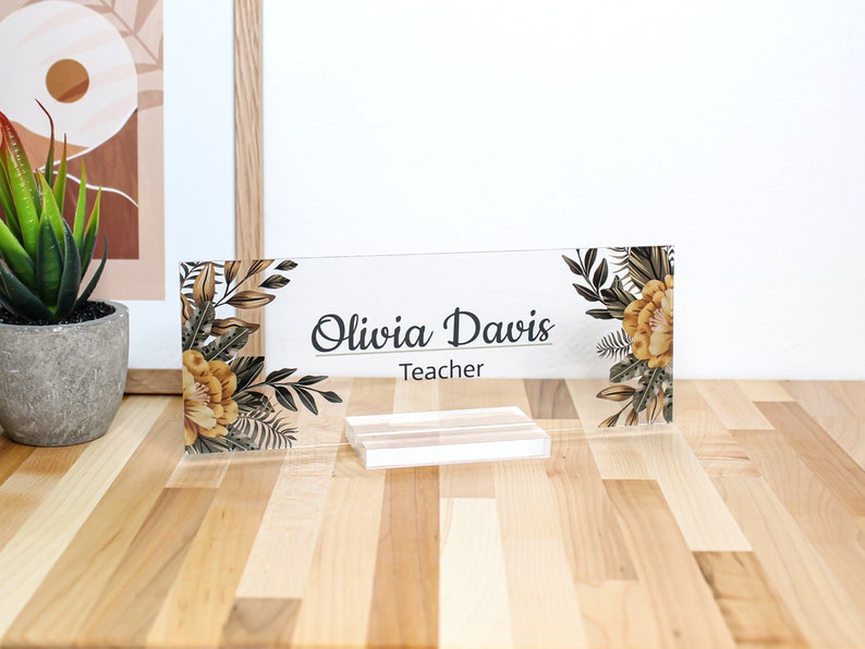 Personalized Flower Name Plate for Desk Custom Office Decor - Etsy