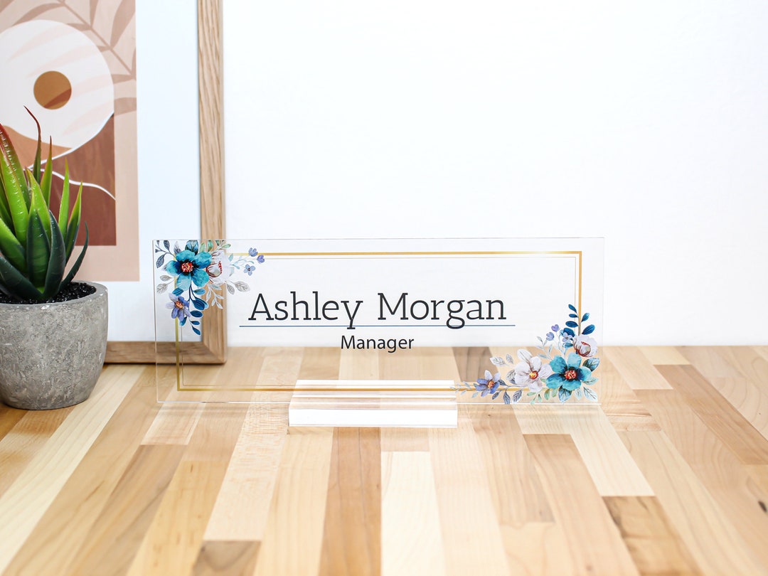 Personalized Name Plate for Desk, Floral Name Plate, Office Sign ...