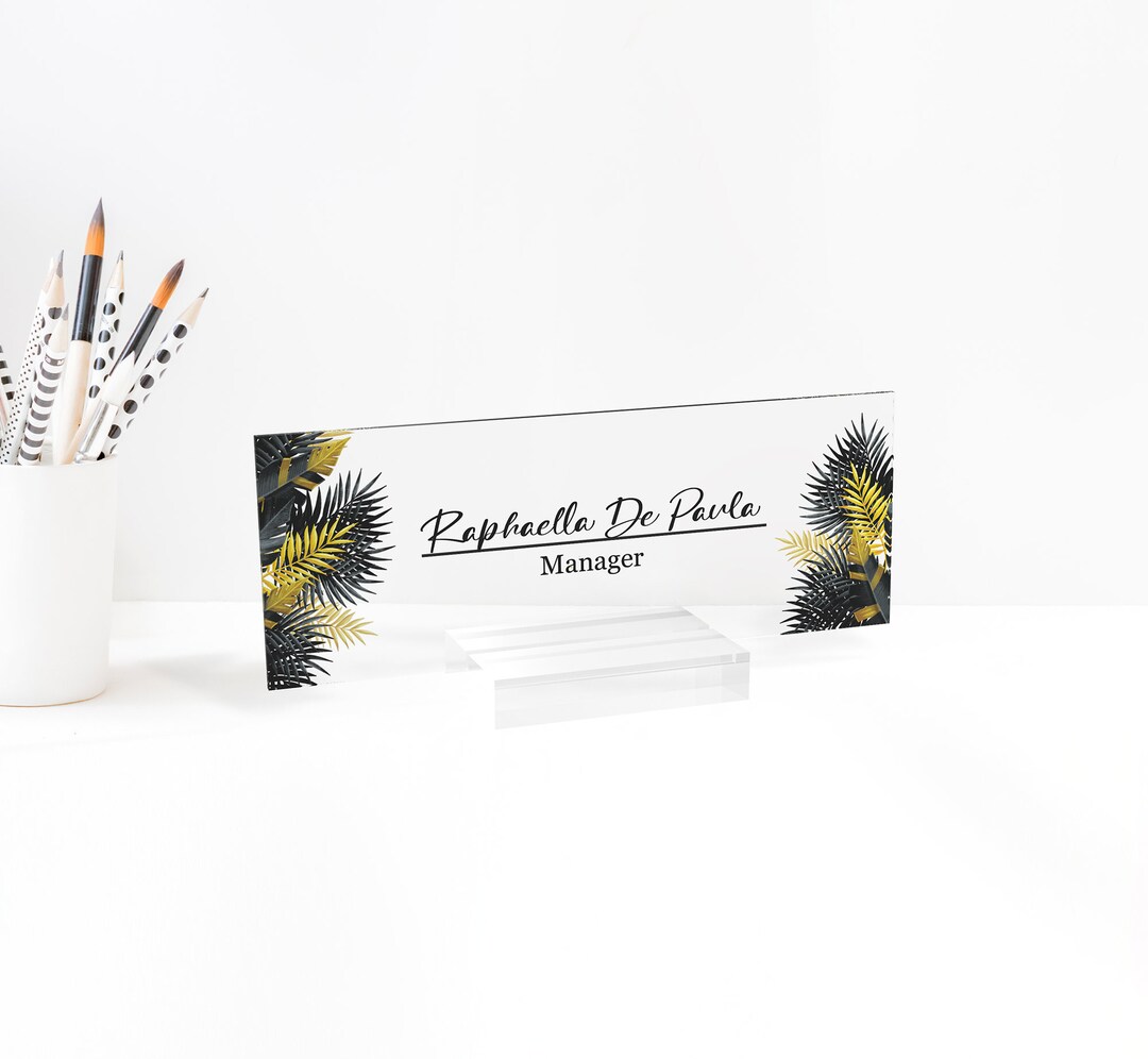 Name Plate for Office Desk, Acrylic Glass Nameplate Black, Desk Decor ...
