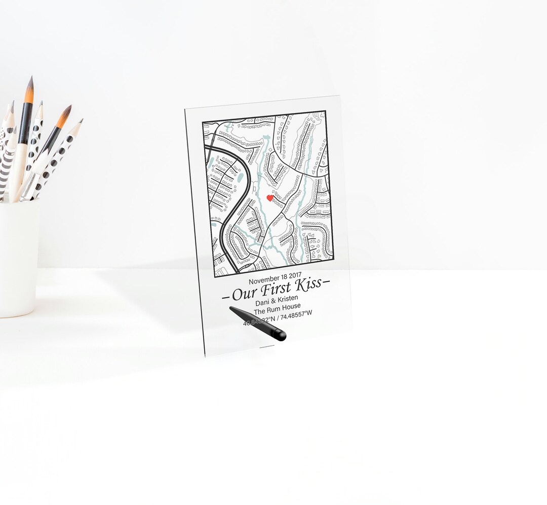 Personalized Acrylic Map Our First Date With Desktop Table Standoffs ...