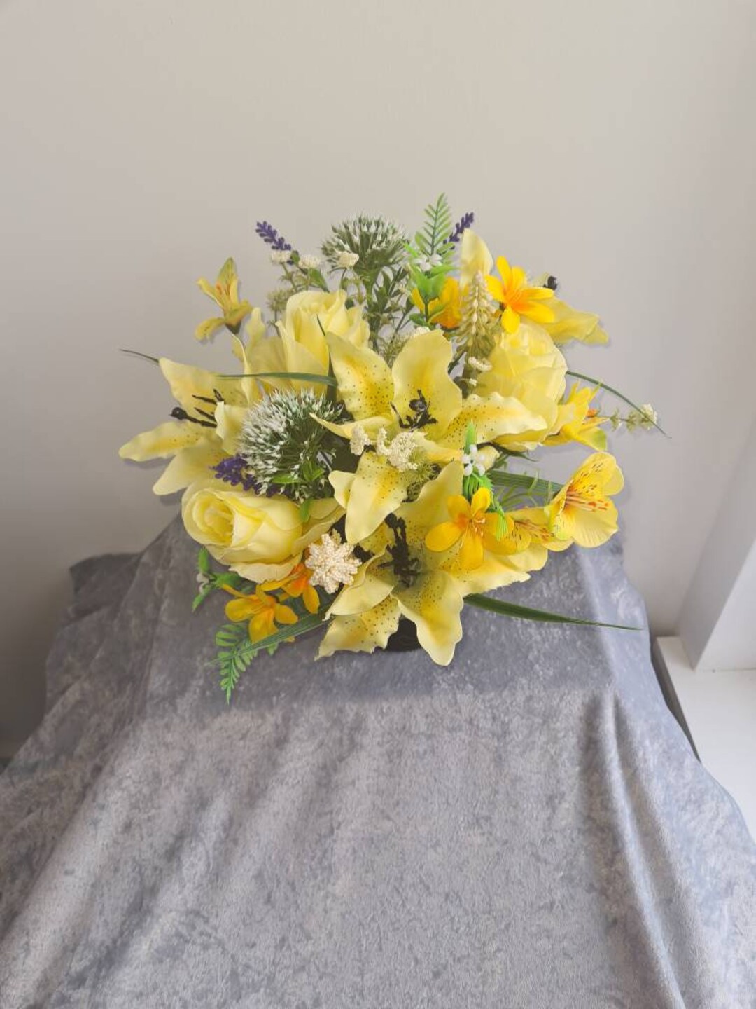 Yellow Grave Flowers. Memorial Lily and Rose Floral Display - Etsy UK