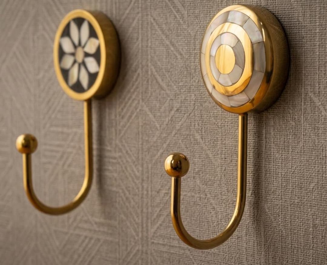 Fresh Drop –solid Brass Wall Hook With Mother of Pearl Inlay, Vintage ...