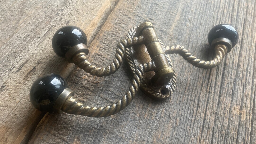 Coat Hook ANTIQUE Bronze Black Ceramic TRIPLE ROPE Wall Hook ...