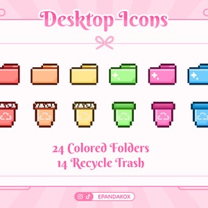 Pixel Colored Folders and Recycle Bins, Computer Desktop Icons, Retro ...