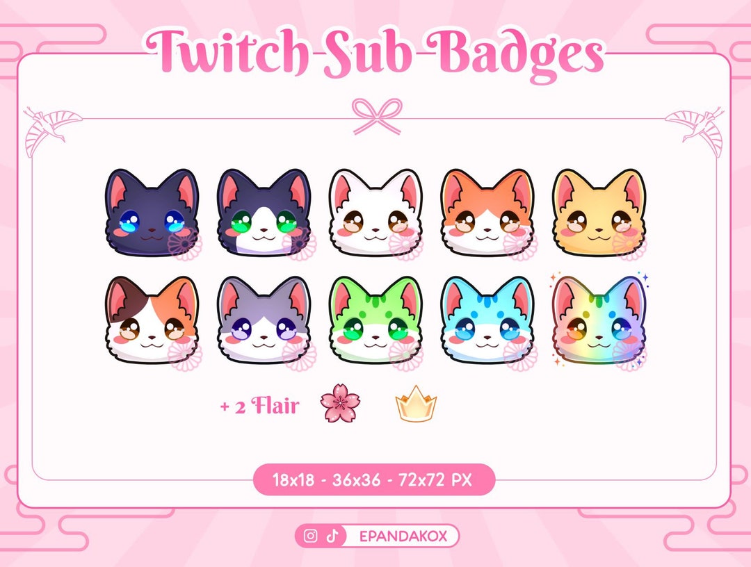 Cat Badges + Twitch Flair Sub Badges, Cute Cat Twitch Badges, Stream ...
