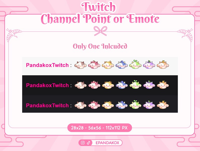 Cute Fruit Cow Emote Twitch, Kawaii Cow Channel Point, Cow Emote for ...
