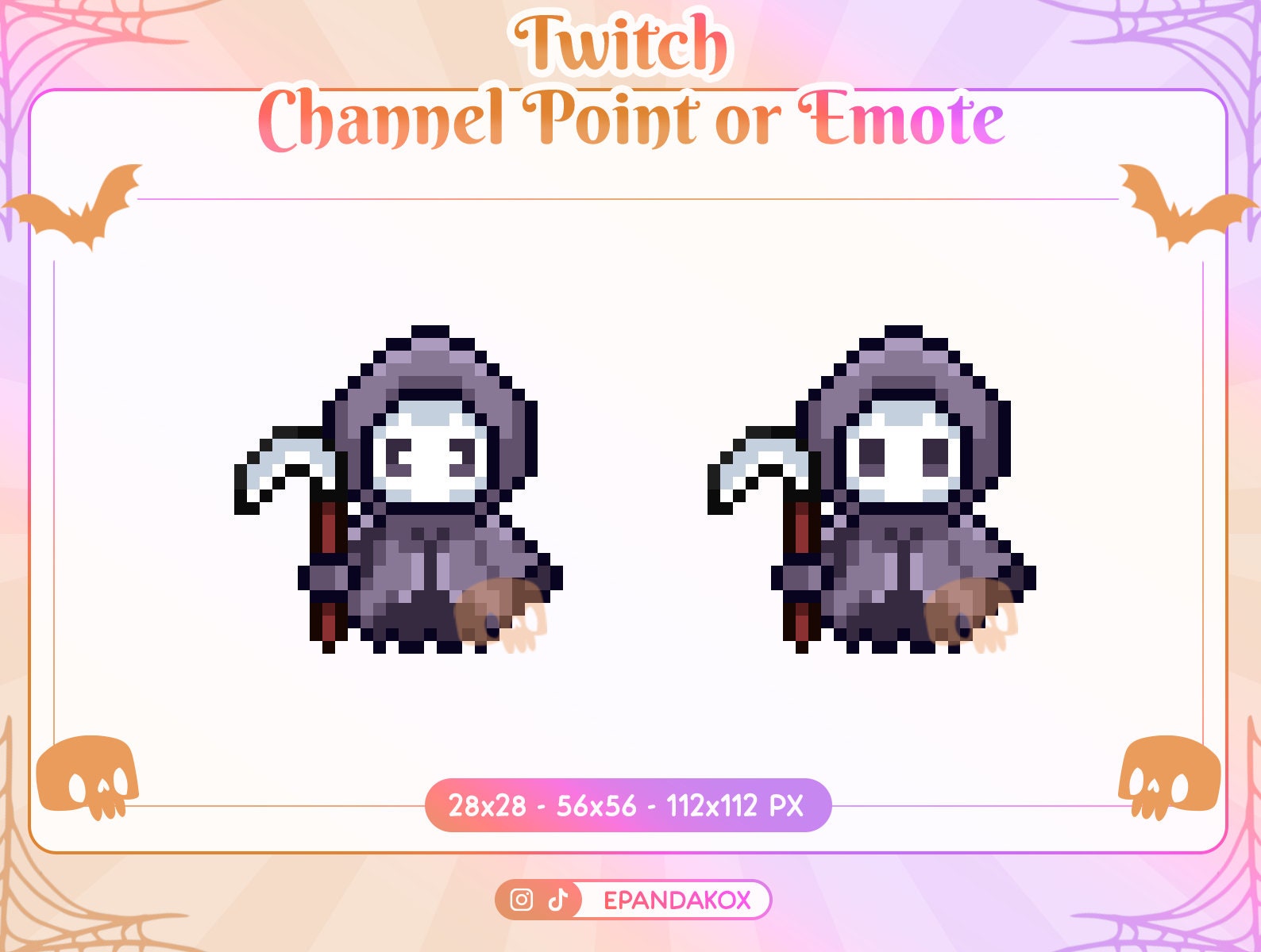 Pixel Grim Reaper Twitch Emote, Horror Skeleton, Reaper Channel Points ...