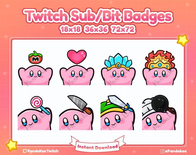Kirby Sub Badges for Twitch Kirby Bit Badges Stream Badges - Etsy