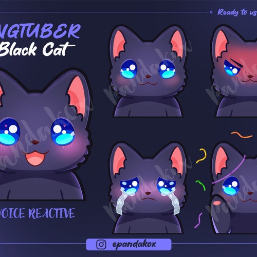 Black Cat Pngtuber Model Stream Mascot 5 Expressions & 14 - Etsy