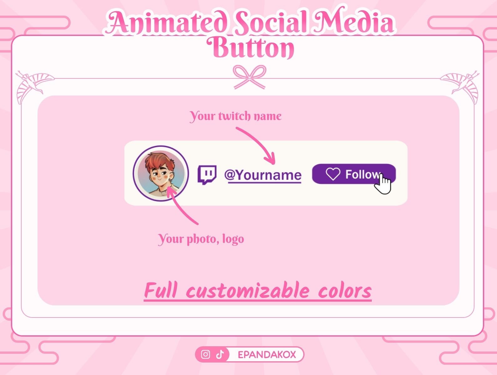 Animated Follow Button for Twitch, Animated Twitch Decoration, Animated ...