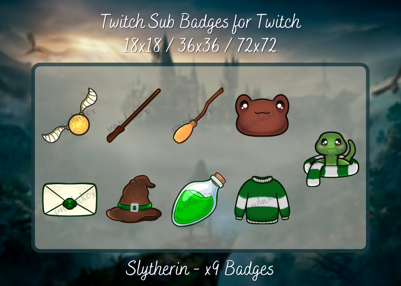 Magic Houses Badges Pack for Twitch, Slytherin Twitch Sub Badges, Magic ...