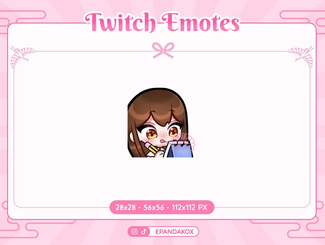 Brunette Chibi Girl Taking Notes Emote Twitch, Custom Twitch Emotes ...