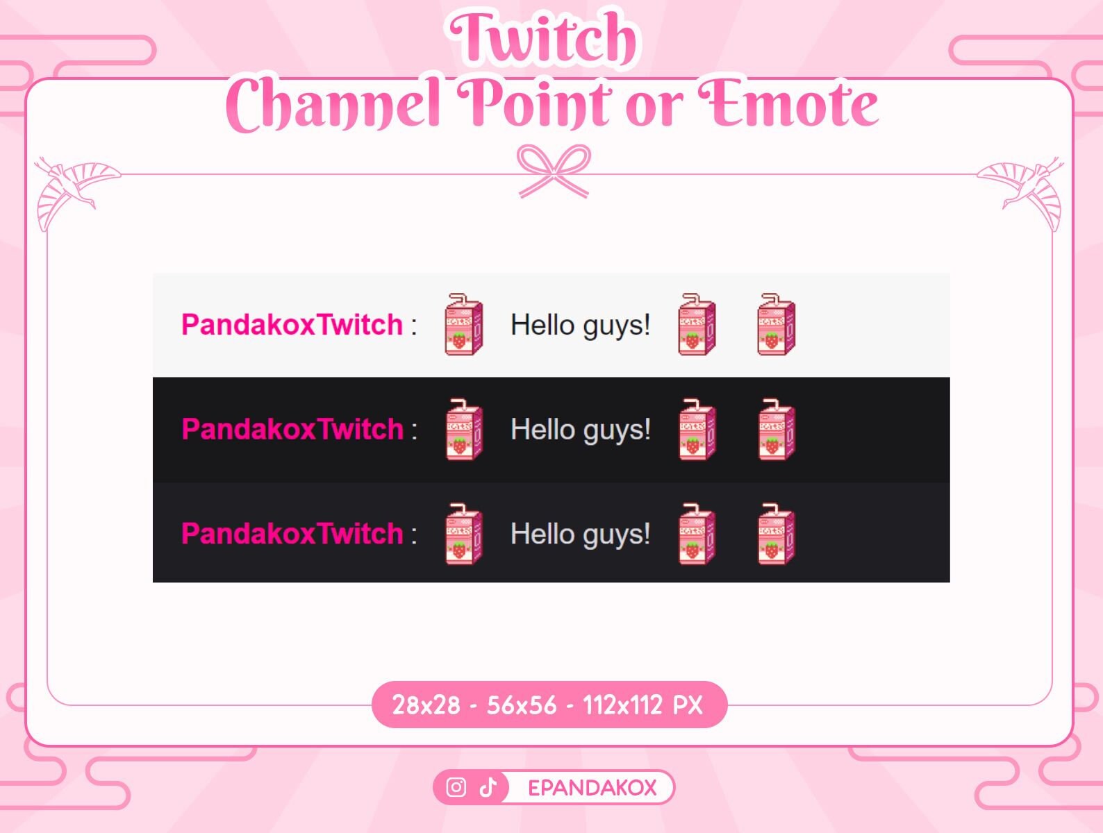Strawberry Milkshake Channel Points for Twitch, Strawberry Milk Emote ...