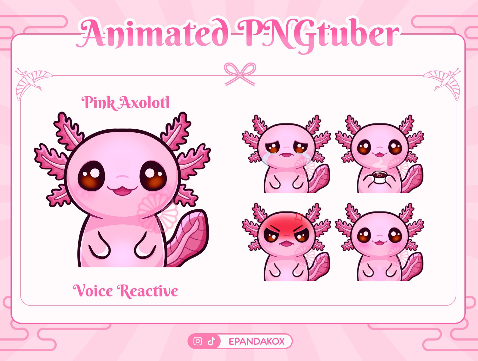 Axolotl Pngtuber Model for Twitch, Streaming Mascot, Mascot With ...