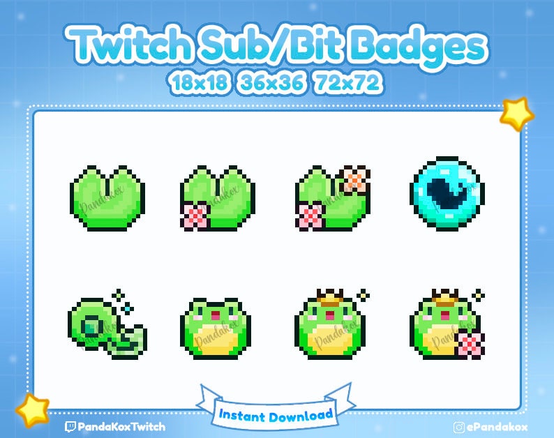 Pixel Frog Sub Badges Twitch, Bit Badges, Twitch Sub Badges, Stream Sub ...