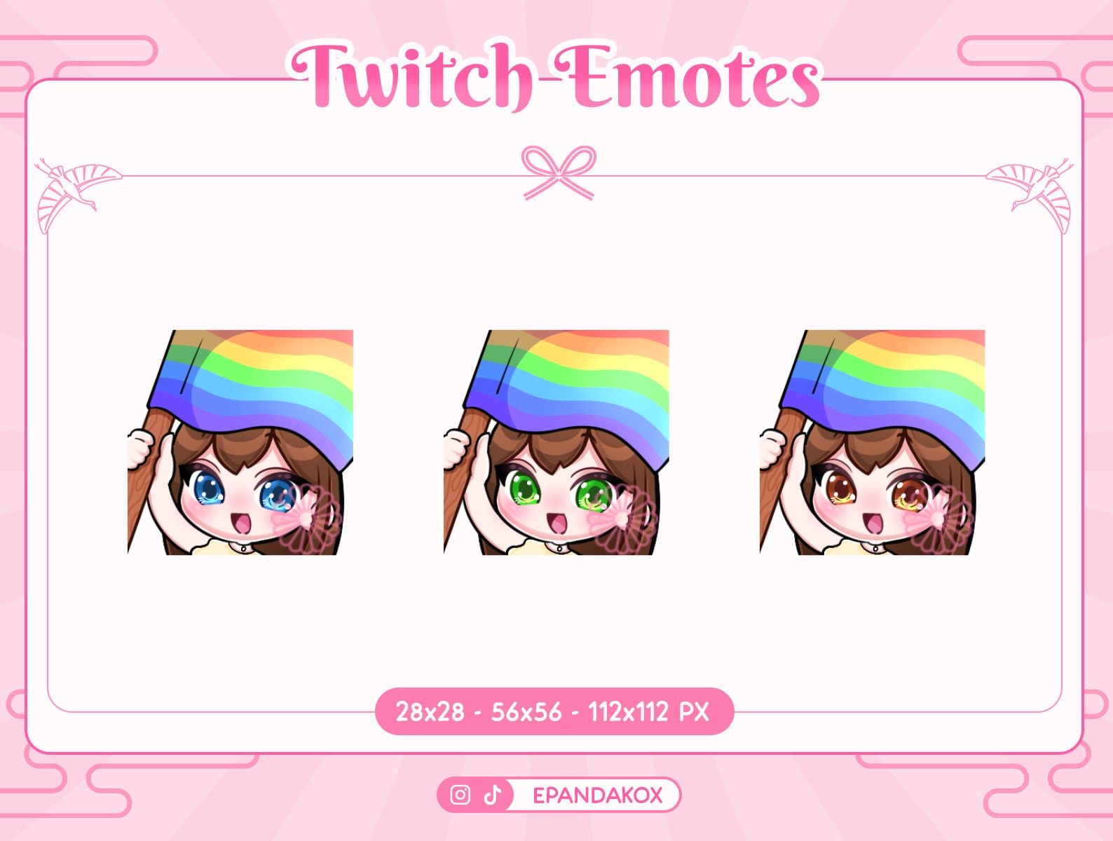Brunette Chibi Girl Pride Flag Emote Twitch, LGTBQ Flag Twitch Emotes ...