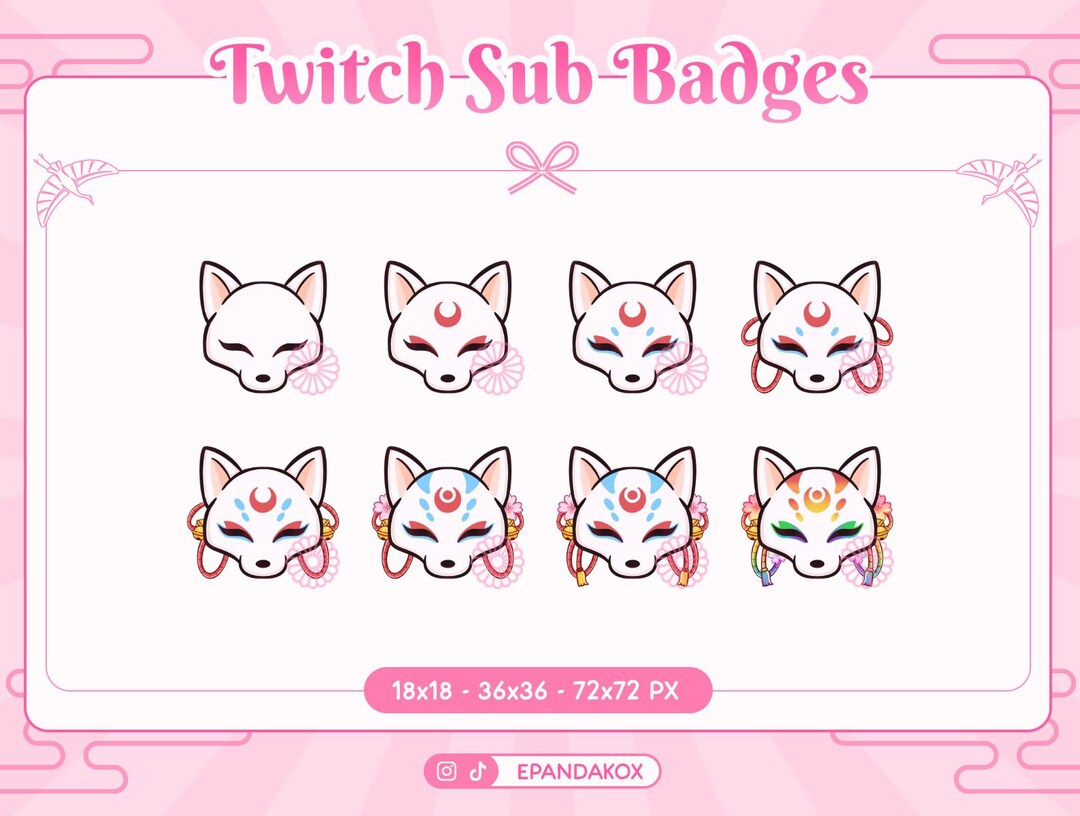 Kitsune Fox Mask Badges Twitch, Japanese Mask Badges, Japanese Sub ...