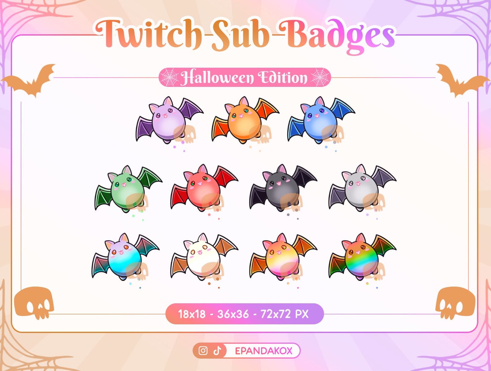 Halloween Bat Sub Badges for Twitch, Bat Badges for Twitch, Halloween ...